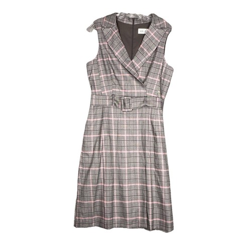 Eliza J Dress Womens 10 Gray Pink Glen Plaid Preppy Retro Professional ...