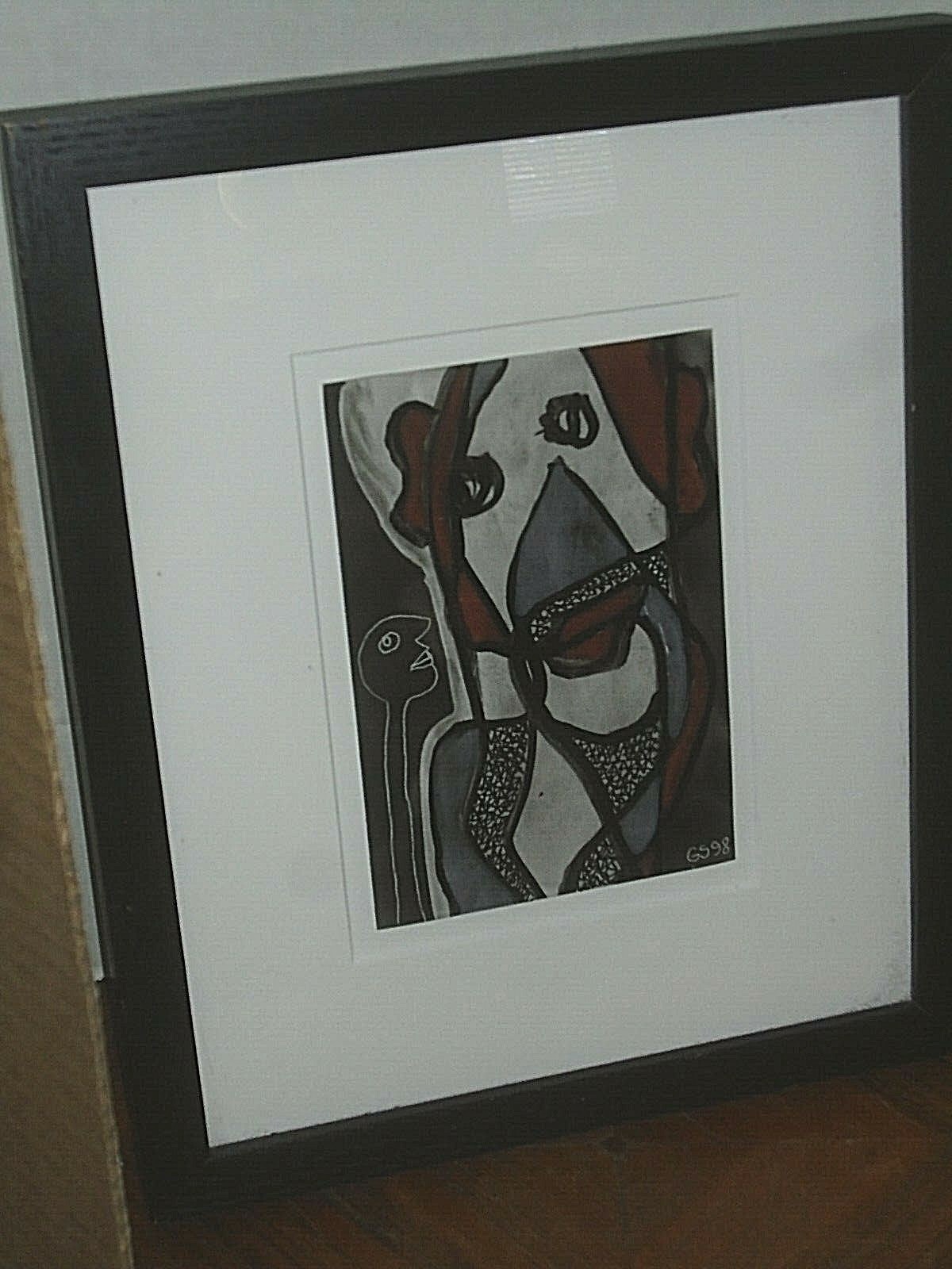 Gerard Sendrey France Artist 1998 Ink on Postcard DEUX VISAGES Saslow ...