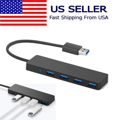 USB 3.0 Hub 4-Port Adapter Charger Data SLIM Super Speed PC Mac Laptop ...