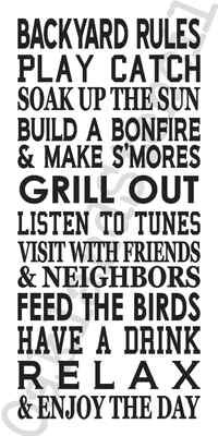 STENCIL*BACKYARD RULES*12X24 for Signs Wood Canvas Fabric DIY Porch ...