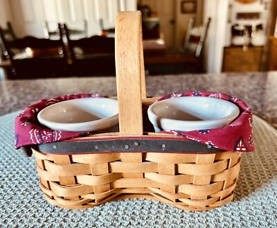 Longaberger BBQ Buddy 2000 Basket, 2 Condiment Crocks, Bandana Liner ...
