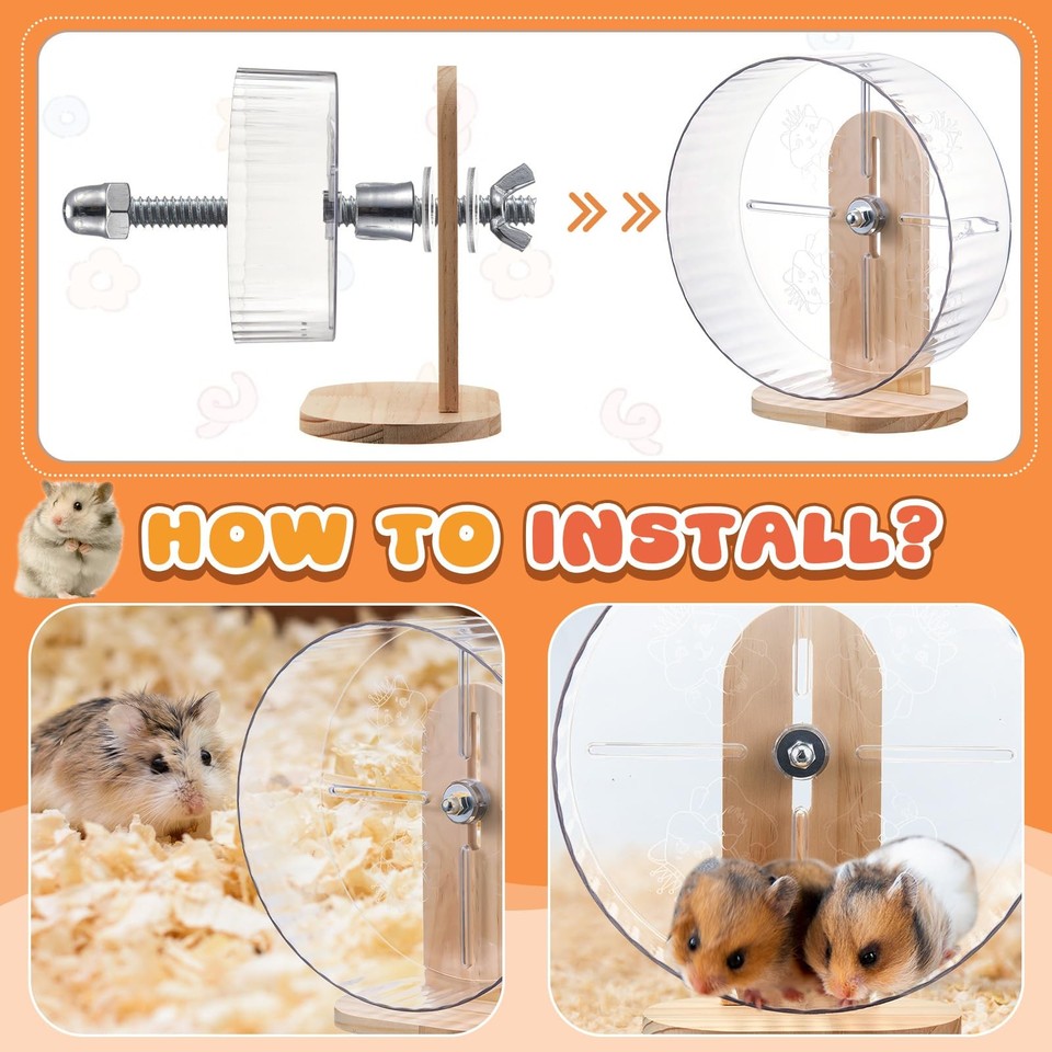 18 Pcs Hamster Cage , Silent Hamster Wheel, 15 Chew Toys Set, Maze Wood ...