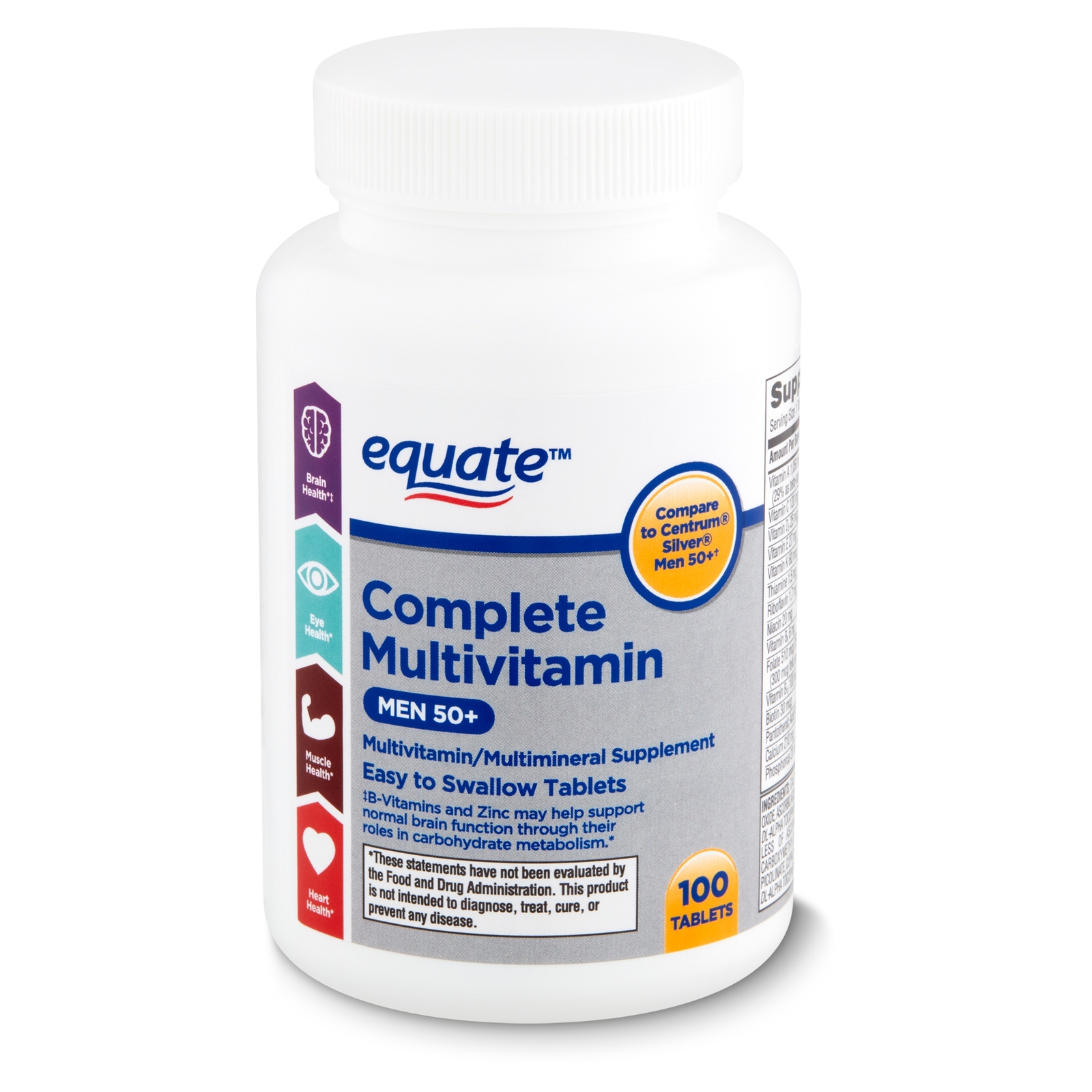 Equate Complete Multivitamin Brain & Heart Health Men 50+ 100 Count 2 ...