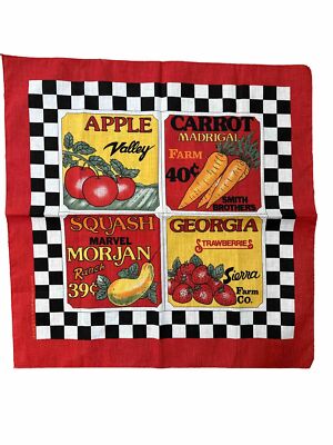 Fruit Vegetable Crate Label Bandana Apple Squash Carrot Strawberry Hav ...