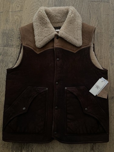 RRL Double RL Ralph Lauren Shearling Western Leather Vest Size Medium M ...
