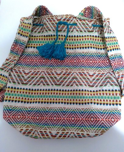 Woven Drawstring Boho Hippie Bag Beach Backpack Multicolor 17"x15" | eBay