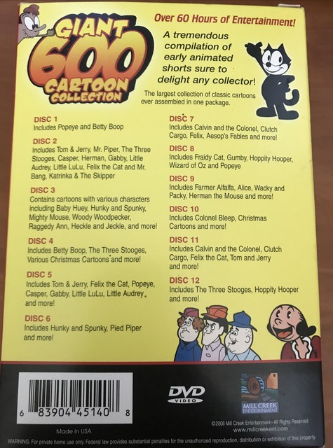 Giant 600 Cartoon Collection (DVD, 2008, 12-Disc Set) for sale online ...