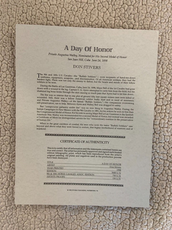 "A DAY OF HONOR" (Buffalo Soldiers) Don Stivers Signed Limited Edition ...