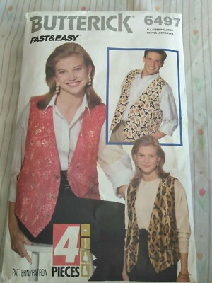 Butterick Unisex Vest Pattern 6497 Size XS-M 30-40 From 1992 | eBay