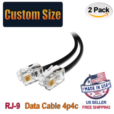 (2 Pack) Black RJ9 4P4C Straight or Reverse Cable. Custom Size From 2 ...
