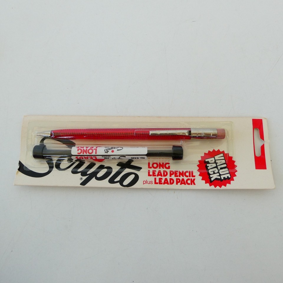 Vtg Scripto Long Lead Pencil & Lead Pack B319 NOS Red Clear 1980s New ...