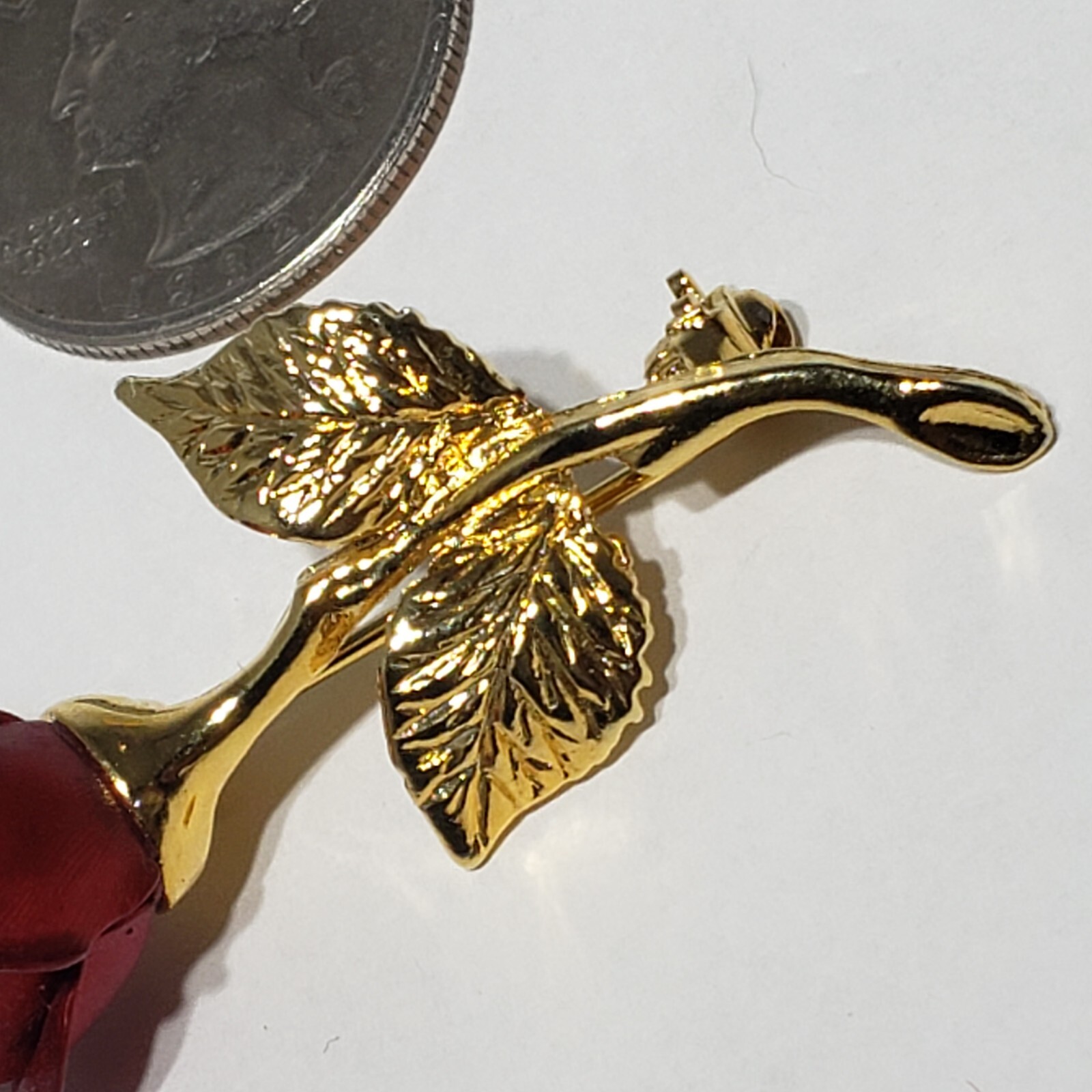 Vintage Giovanni Long Stem Red Rose Gold Tone Brooch … - Gem