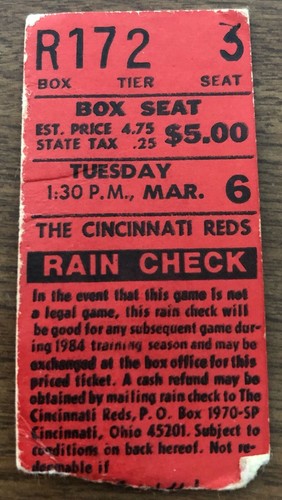 Vintage Cincinnati Reds Ticket Stub Rain Check 80s Rare | eBay