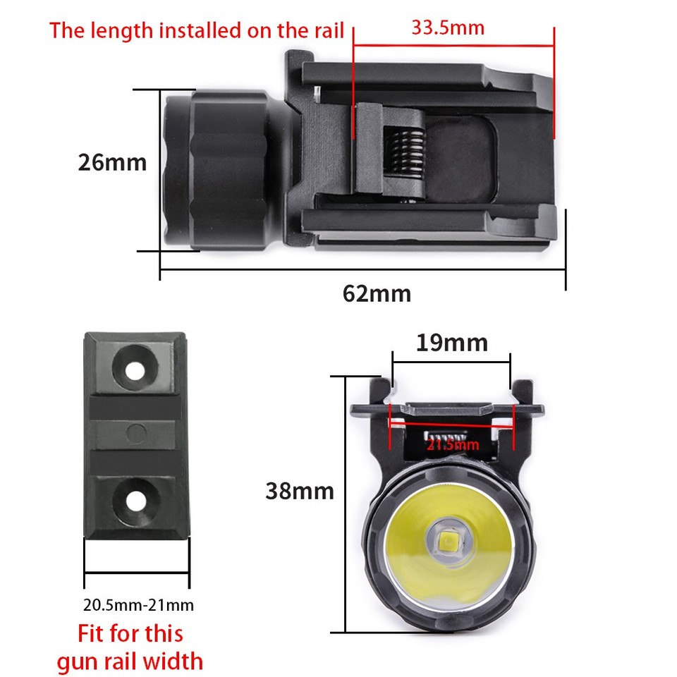 90000Lumen Pistol Light Tactical Gun Flashlight Rail Mount For Glock 17 ...