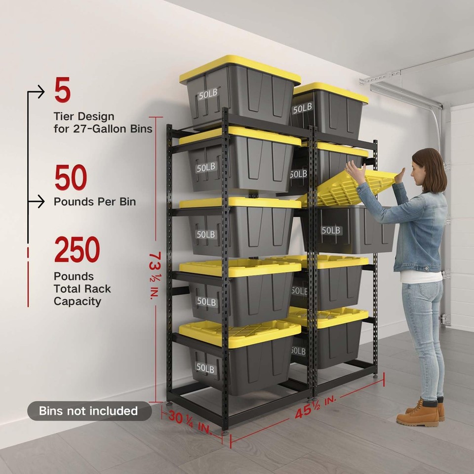 27 Gallon Tote Storage Rack, Heavy-Duty Storage Bin Rack Organizer, 5 ...