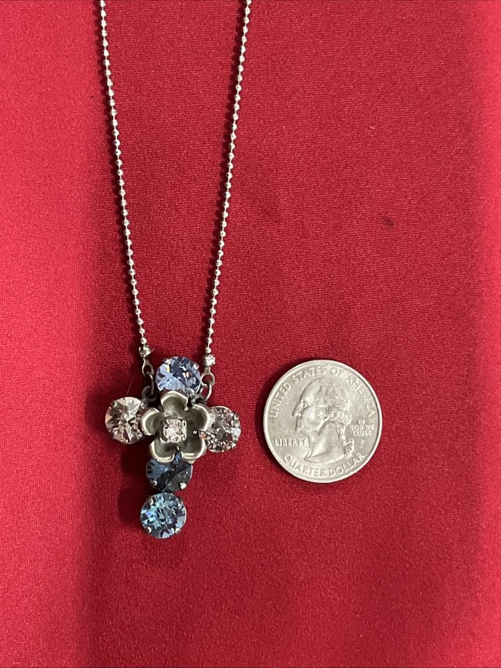 Sabika Silver Toned Chain Necklace With Flower Cross Pendant 19” | eBay