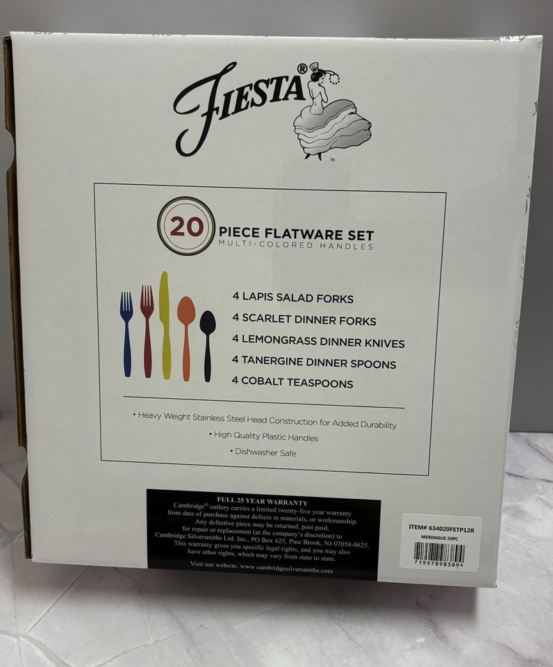 FIESTA MERENGUE FLATWARE 20-PIECE Fiestaware Stainless Steel Silverware ...