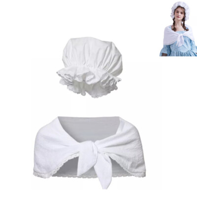 White Mop Cap and Shawl Set for Women Colonial Hat Halloween Cap Bonnet ...