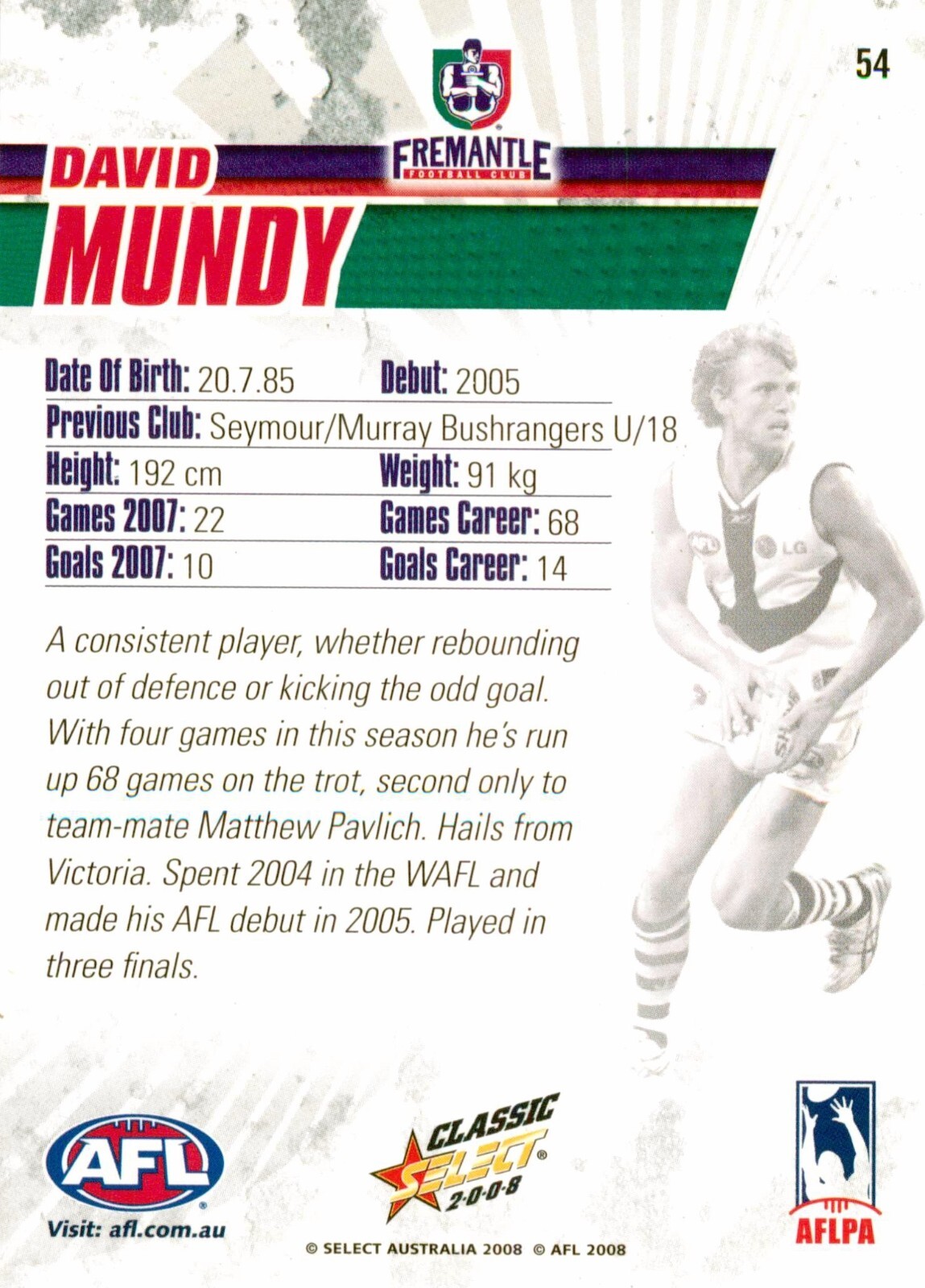 New 2008 FREMANTLE DOCKERS AFL Card DAVID MUNDY | eBay