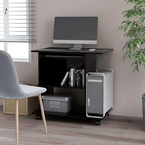 Computer Desk Black Engineered Wood Compact Rollable 8720286016893| eBay