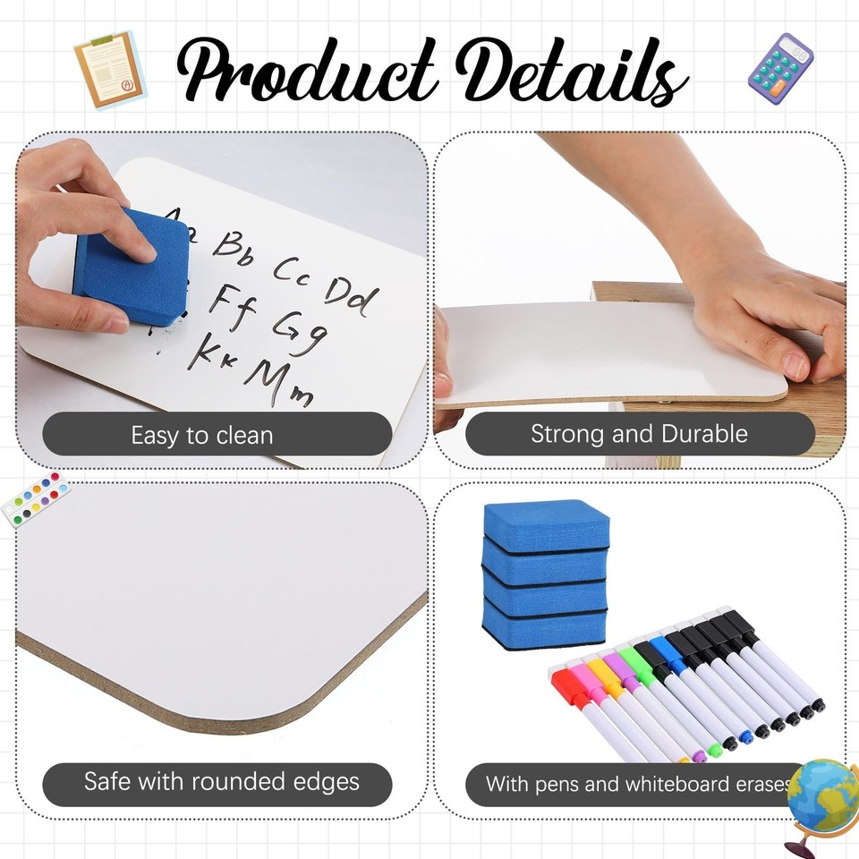 6 Sets Small Whiteboard Dry Erase Boards 5" x7'' Mini Double Sided Dry ...