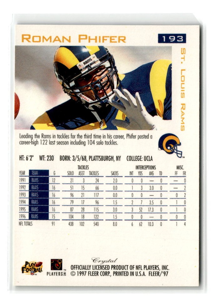 1997-Fleer -#193-Roman Phifer -St. Louis Rams | eBay