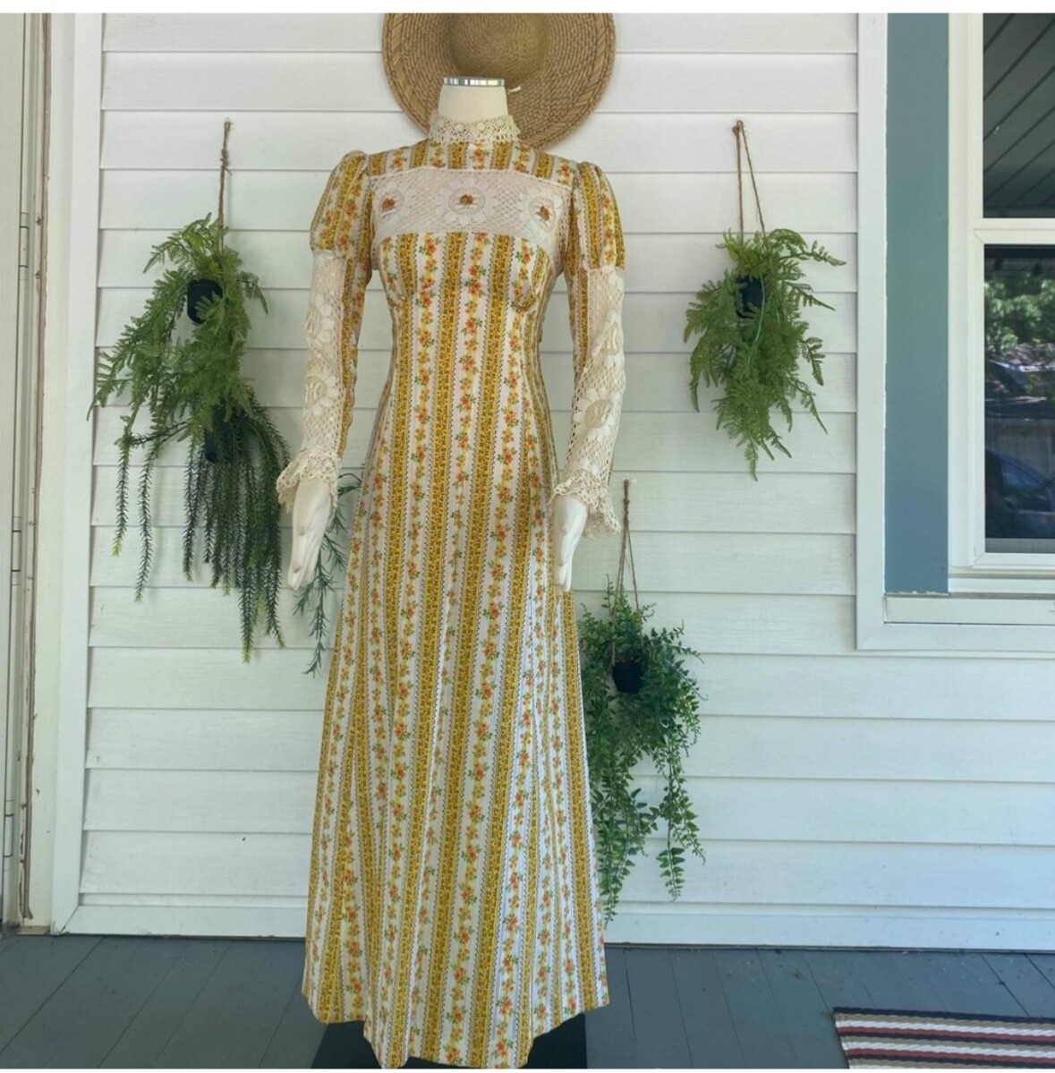 70s floral maxi yellow crochet dress - Gem
