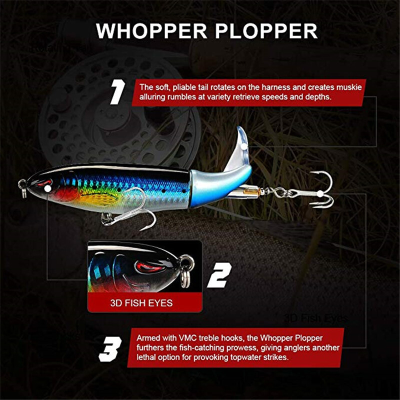 Whopper Plopper Topwater Floating Fishing Lures Rotating Tail for Bass ...