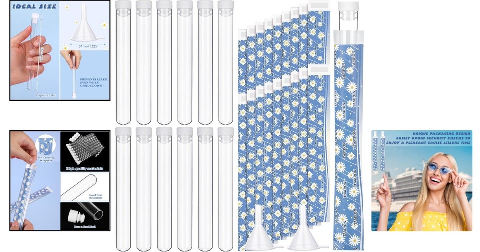 38 Pcs Women Reusable Tampon Flask Set with Discreet Wrappers, Blue ...