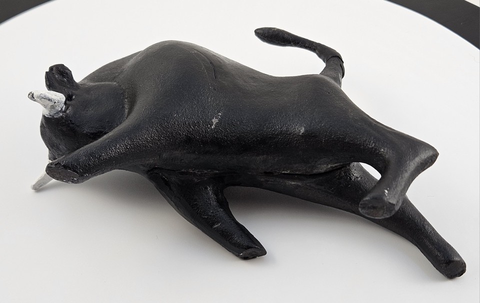 Vintage Japanese Cast Iron Sculpture Charging Bull, Brutalist, Mid ...