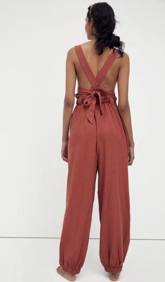 New Free People Sienna Smocked Jumpsuit Bodice Rope Belted Smocked Top ...