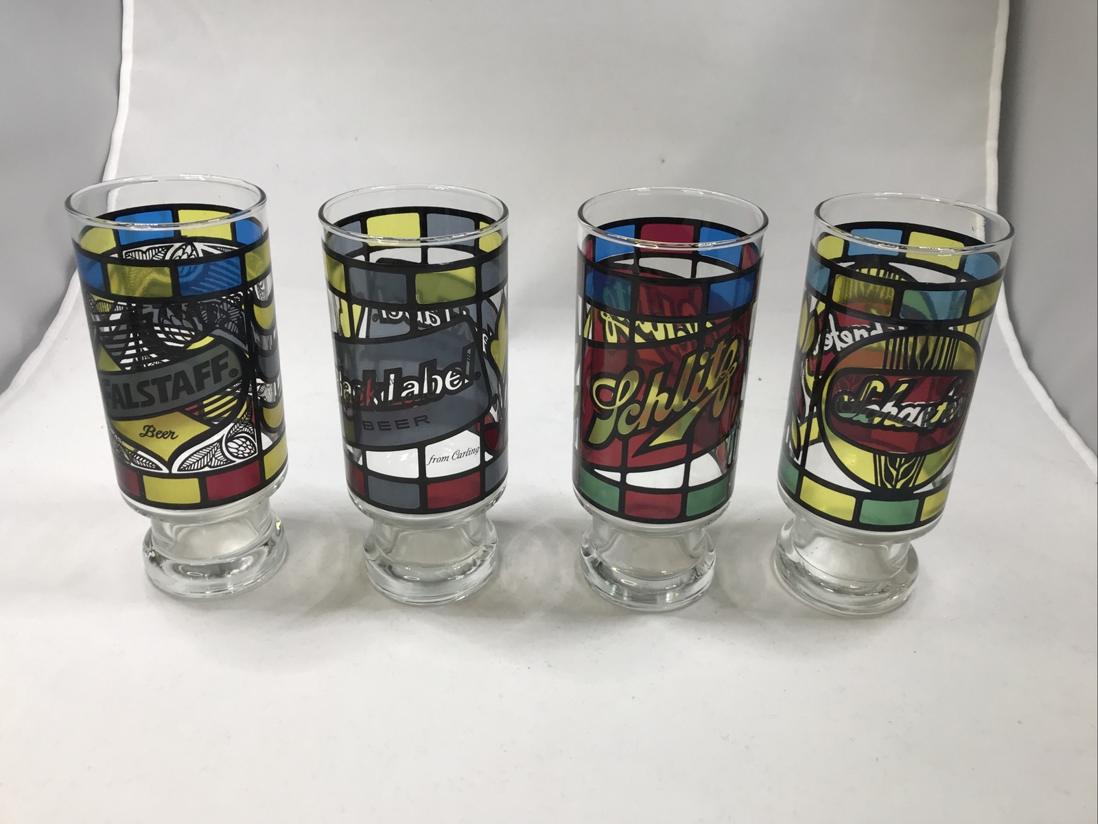 Set of 4 Vintage 12 Ounce Beer Glasses, Schlitz, Black Label, Falstaff ...