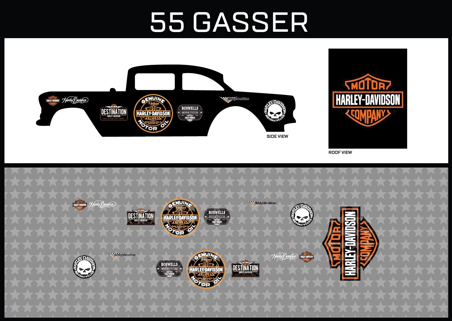 HotWheels(1/64),55Gasser "Harley Motor Oil"Waterslide,Printed White ...