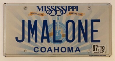 Mississippi VANITY License Plate JMALONE | eBay