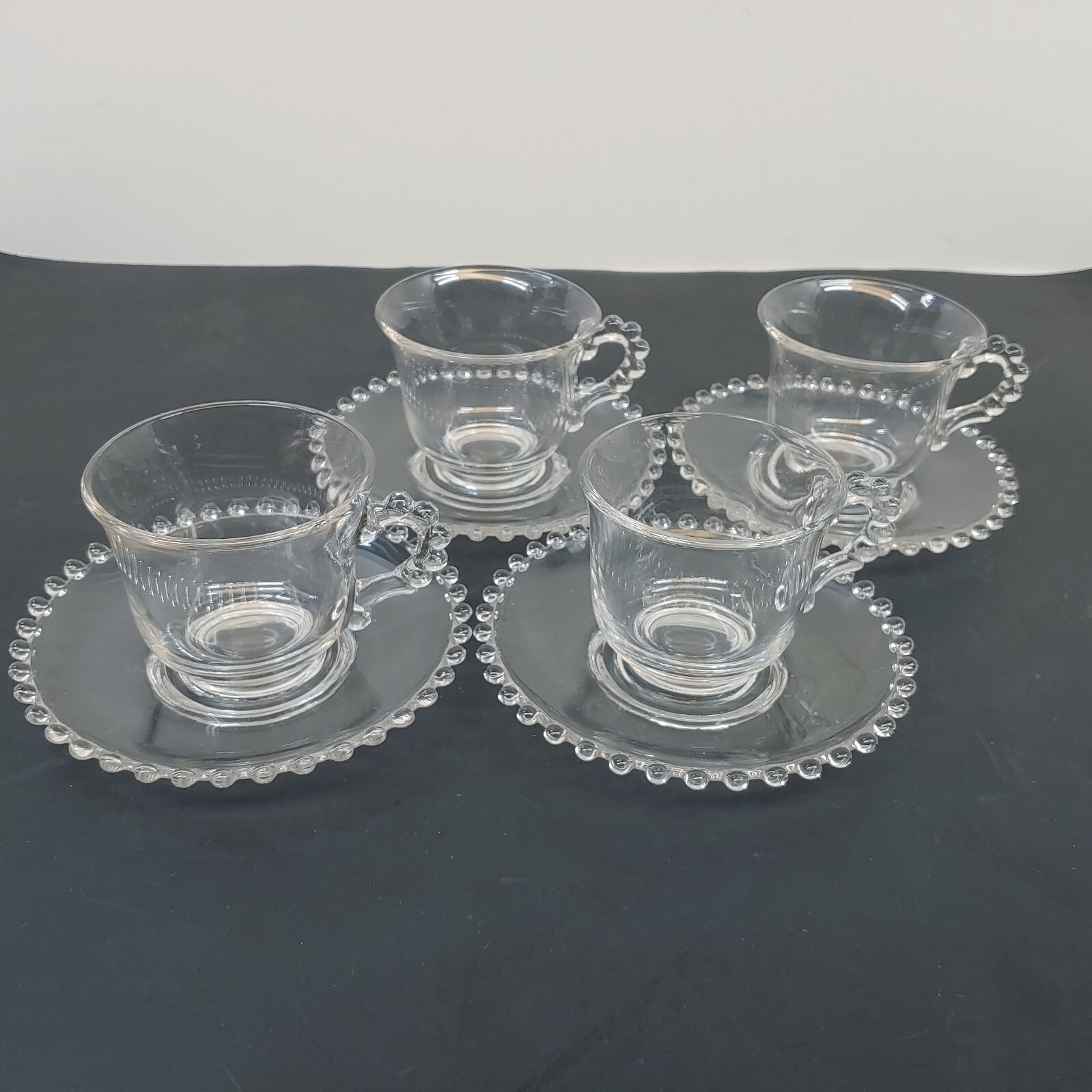 Imperial Glass Candlewick Cup Tea Coffee & Saucer Plate Set of 4 ...