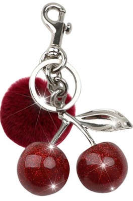 cherry bag charm keychain With Super Soft Fuzzy Ball On End | eBay
