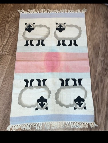 Handmade Printed Dhurry 100% wool area rug Sheep whimsical Baby Room ...