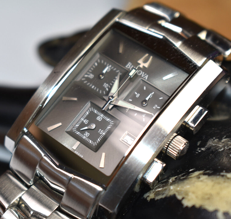 BULOVA 96G09 Men's Swiss Movement Chronograph WATCH Gray Dial SQUARE ...