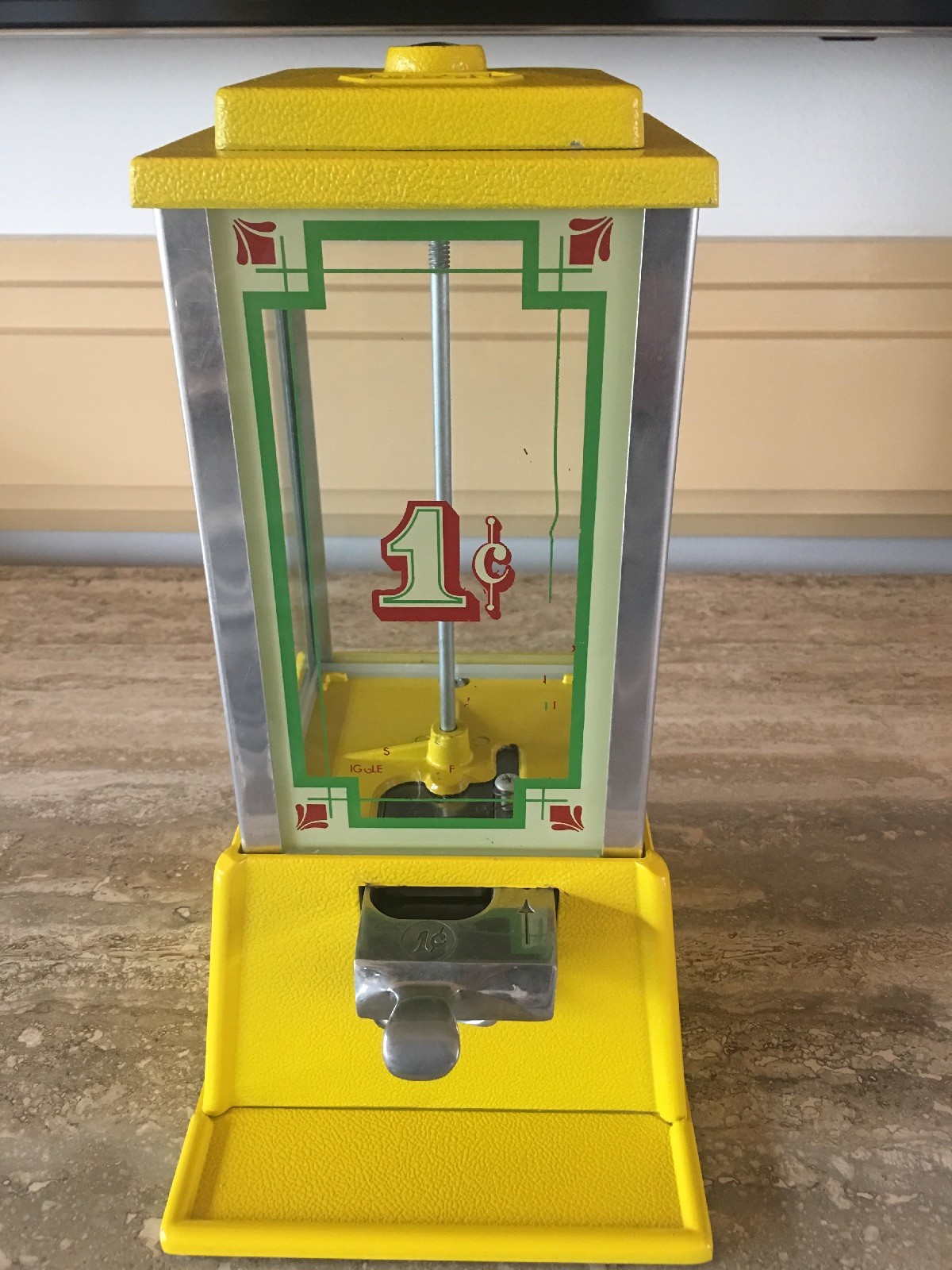 VINTAGE DEAN 1 CENT PENNY YELLOW GUM BALL VENDING MACHINE ORIGINAL | eBay