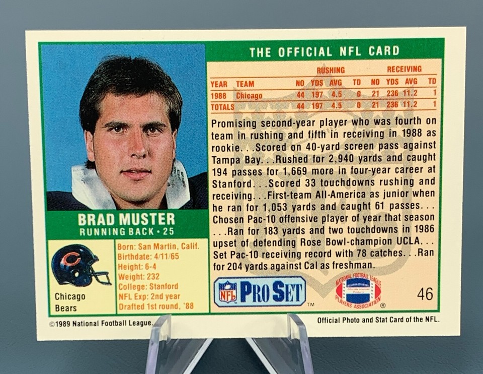 1989 NFL Pro Set Brad Muster Card #46 Chicago Bears Football ...