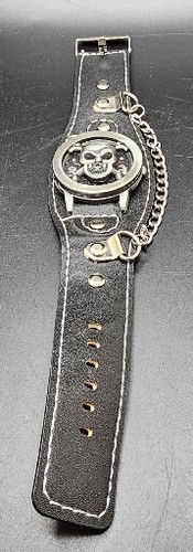 Fashion Watch Black & Silver W Chain And Hidden Numerals Skull ...