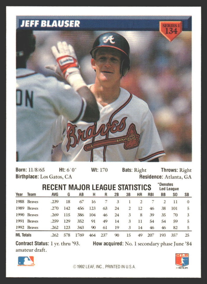 Jeff Blauser #134 1993 Donruss Atlanta Braves | eBay