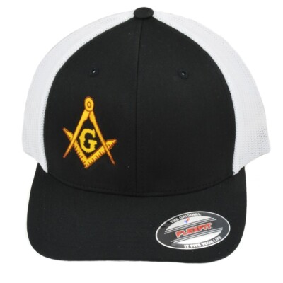 Gold Square & Compass Embroidered Masonic Flexfit Adult Trucker Hat | eBay