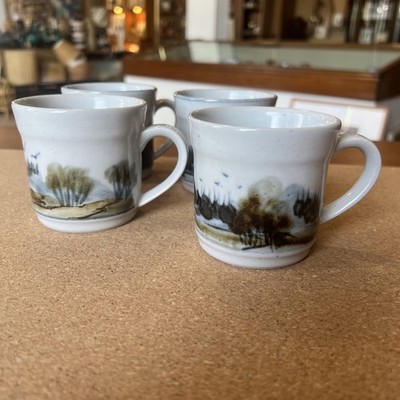 Highland Stoneware Scotland Pottery Free Hand Painted Mugs X4 B14 | eBay UK