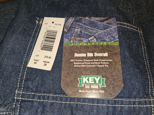 Key Imperial Aristocrat Denim Bib Overalls Blue 44x28 Zip Fly NOS Vtg ...