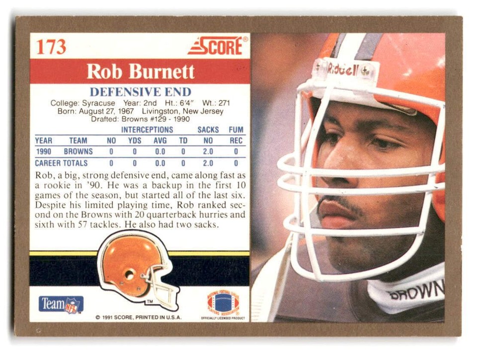 Rob Burnett 1991 Score #173 Cleveland Browns FOOTBALL | eBay