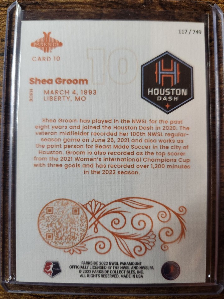 2022 NWSL Parkside Paramount Shea Groom 117/749 #10 Houston Dash | eBay
