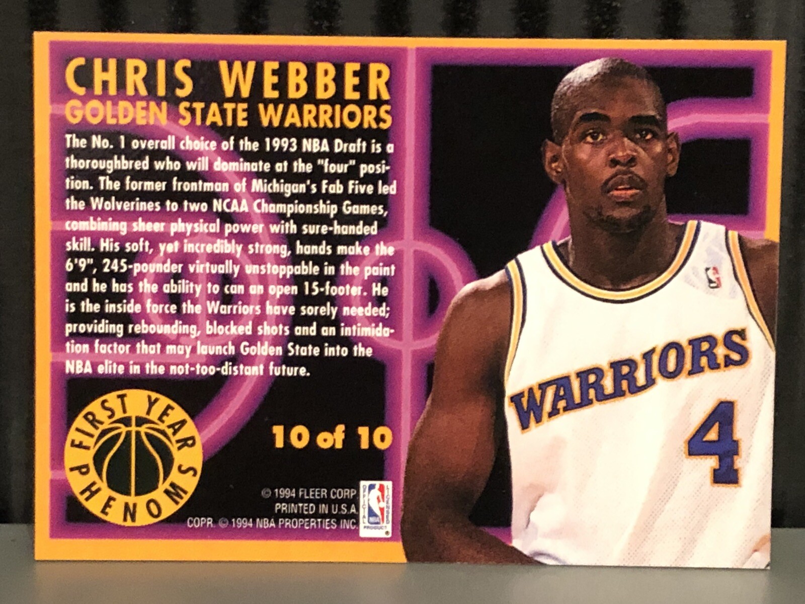 1993-94 Fleer Chris Webber Basketball card Phenoms NBA GS Warriors ...