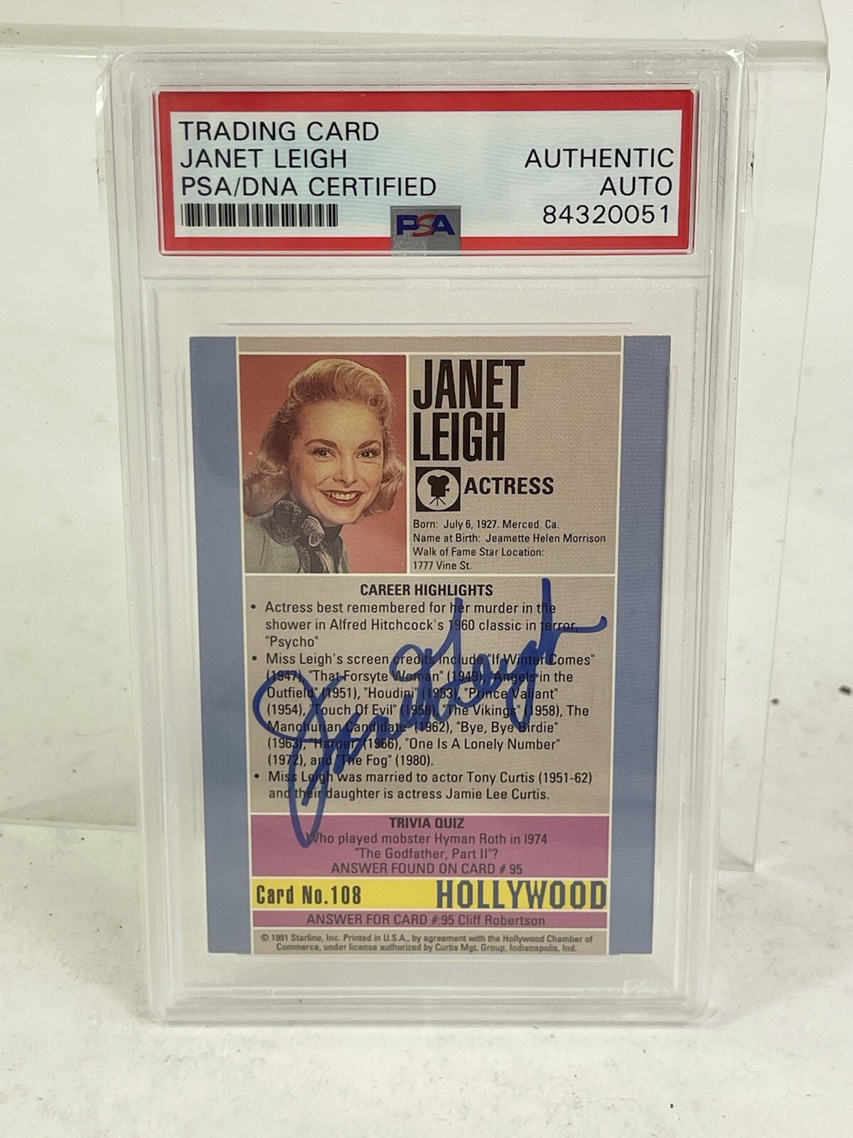 Janet Leigh Autographed Signed Hollywood Walk Of Fame Card PSA DNA ...