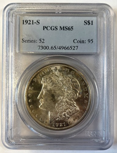 1921-S MS65 Morgan Silver Dollar #7300 Series: 52 Coin: 95 Cert ...
